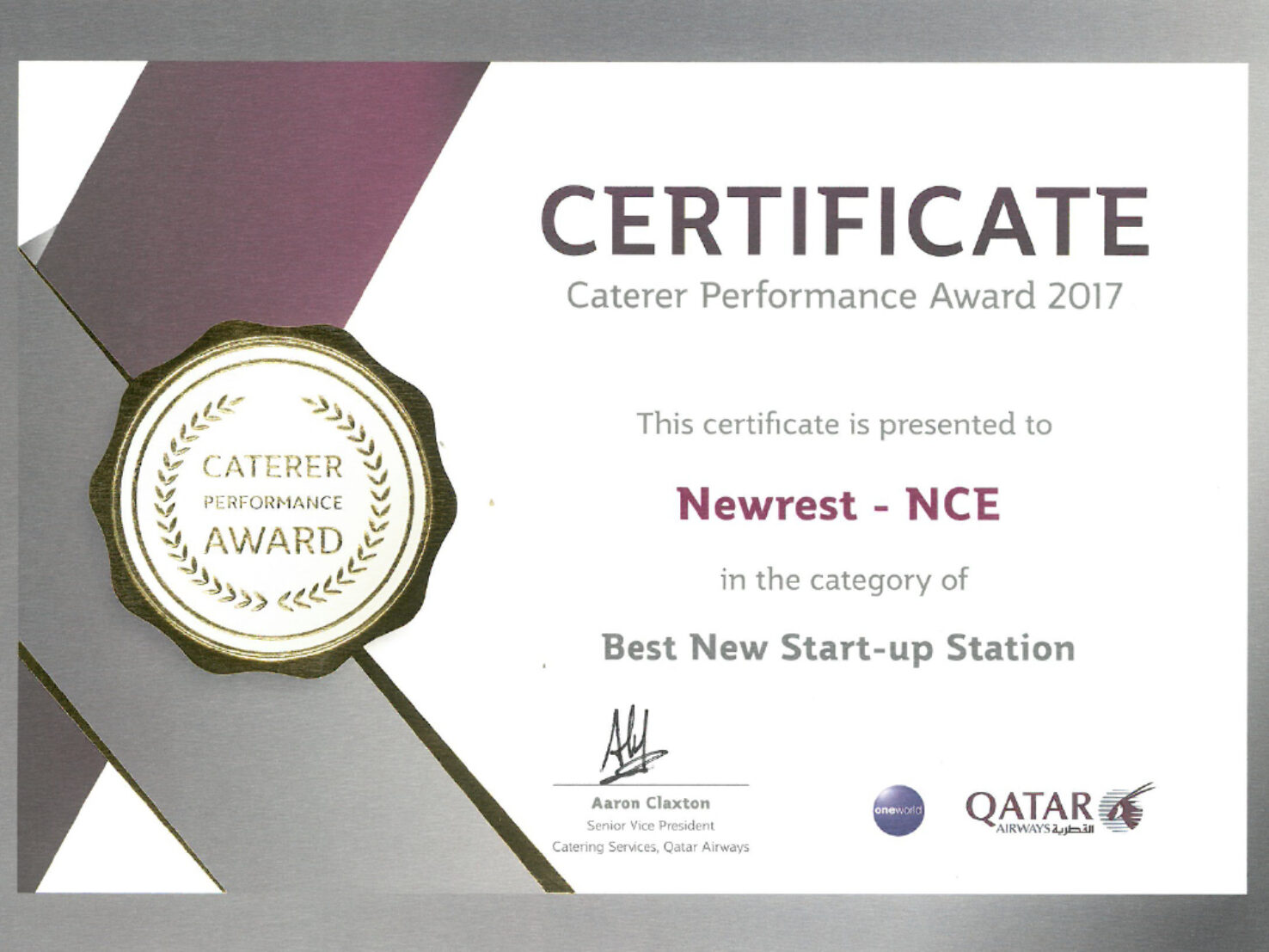 Newrest Nice récompensé par Qatar Airways - Newrest Media